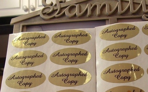 "Autographed Copy" Set of 36 Gold Foil Stickers Gold with Black Scroll ...