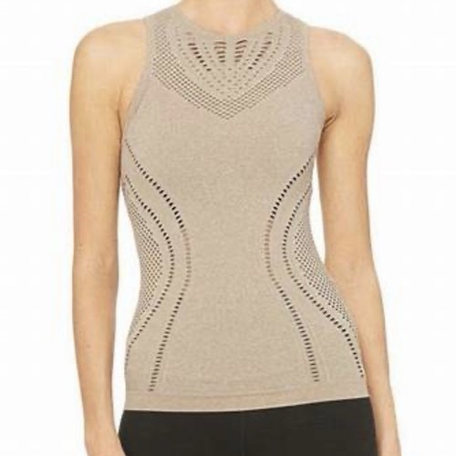 ALO Yoga “Slash & Burn” Seamless Laser Cut Tank Top Women’s Gray Size ...
