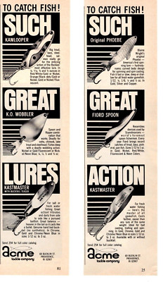 1981 2 PC ACME TACKLE CO. PRINT ADS, KAMLOOPER, KASTMASTER, PHOEBE LURE ...