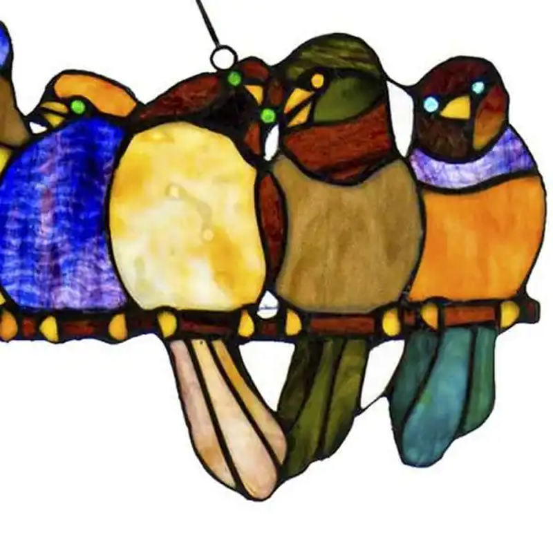 Multi Stained Glass Birds on a Wire Window Panel Handcrafted w ...