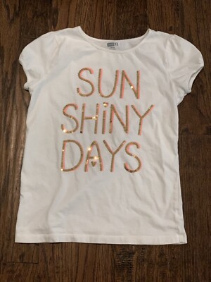 Sun Shiny Days Girls T Shirt White Sequins Size XL 14 | eBay