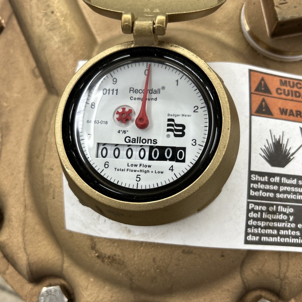 BADGER 6" CSM Recordall 1500 Dual Gauge Bronze Brass Water Meter NOS ...