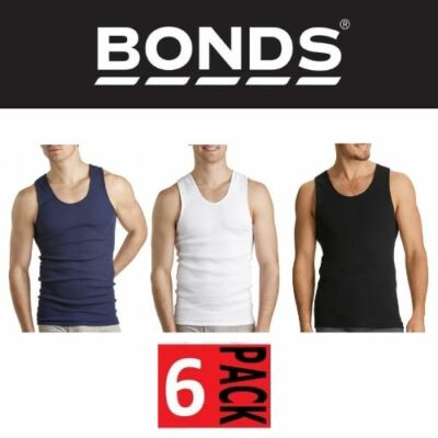 MENS BONDS 6 PACK SINGLET in Navy or White or Black Cotton Vest Size S ...