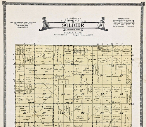 1920 SOLDIER - RICKETTS IOWA Plat Map CRAWFORD COUNTY ORIGINAL (15x12 ...