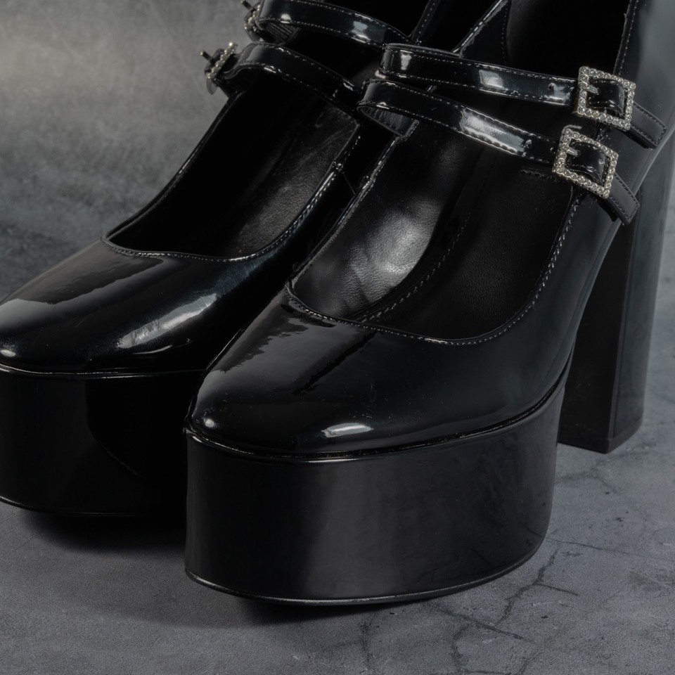 Aqua Emmy Emmy Mary Jane Strap Platform High Heel Pumps Black Patent ...