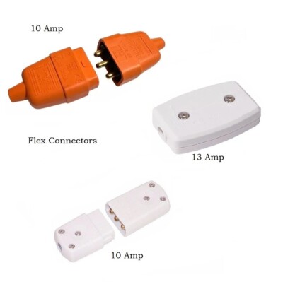 10A / 13A In-Line Connector 3 Way Junction Wire Flex Joint Mains Cable ...