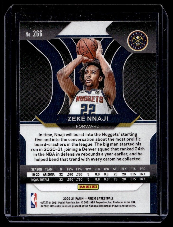 2020-21 Panini Prizm Zeke Nnaji Rookie V1 Denver Nuggets #266 | eBay