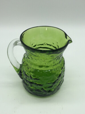 Vintage Small Green Textured Glass Pitcher Applied Handle 4” | eBay