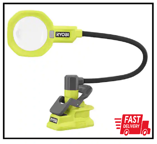 RYOBI Magnifying Clamp Light 18V LED 16 in Flexible Neck Rotating Base ...