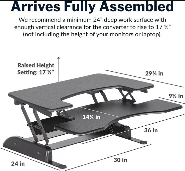 VARIDESK Pro Plus 36" Dual Monitor Adjustable Standing Desk Converter ...