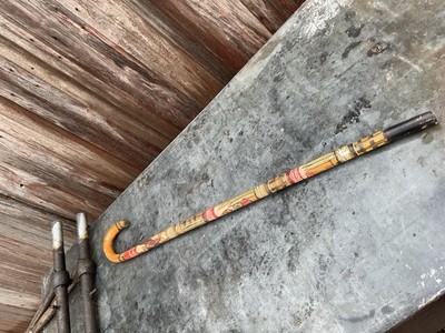 VTG Hand Carved Colorful Painted Wooden Mexican Aztec Cane Walking ...