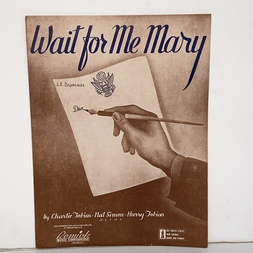 Vintage 1942 Wait For Me Mary Sheet Music by Tobias, Simon & Tobias | eBay