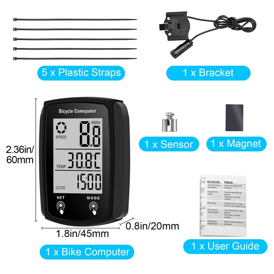 Bicycle Speedometer Cycle Digital Odometer Bike Computer Waterproof ...