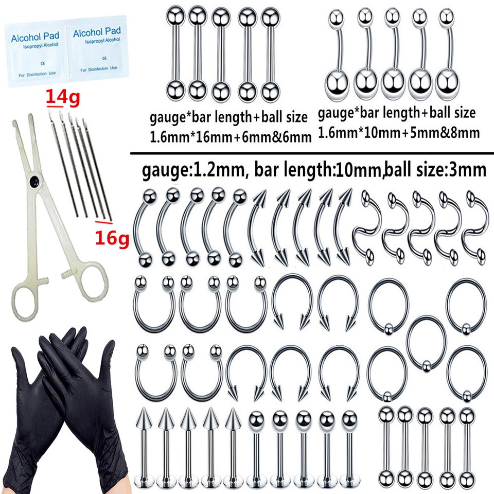 Bulk Body Piercing Kit Jewellery Tool Kit Multi Size Ear Navel ...