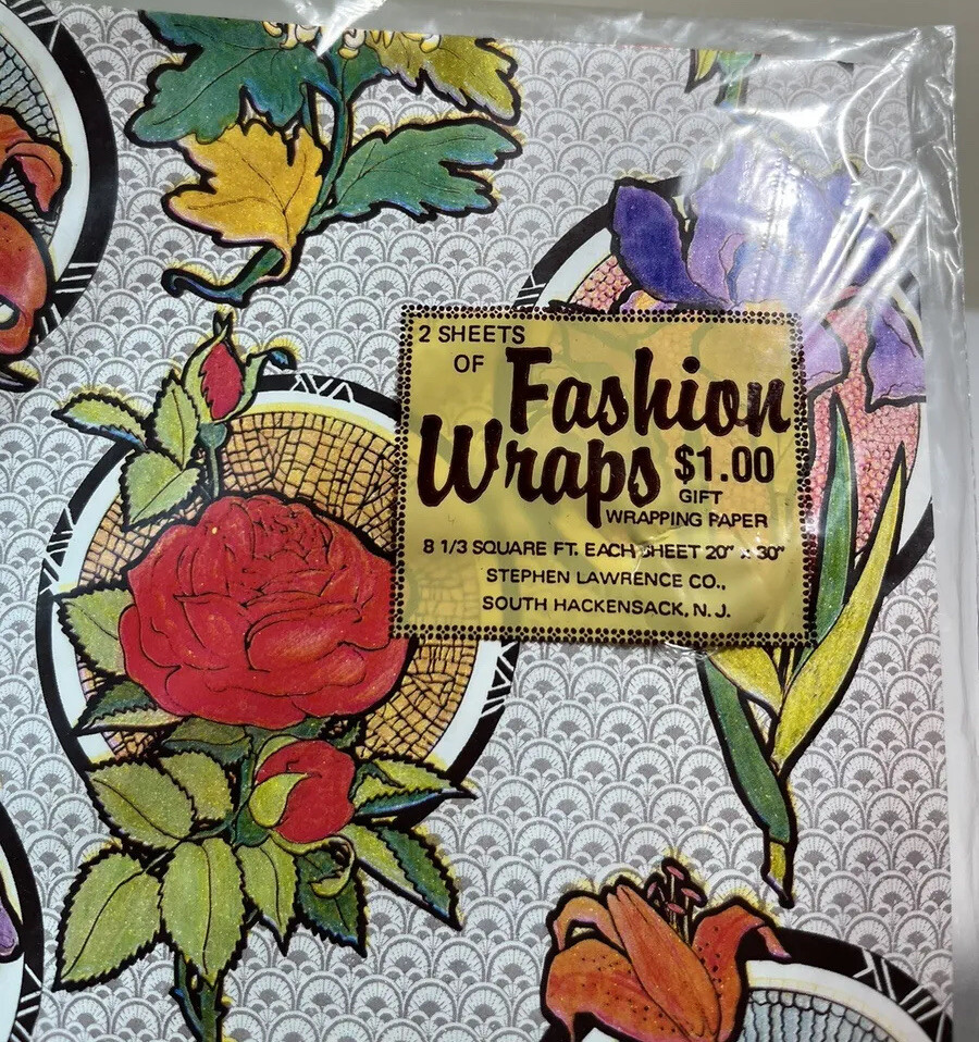 Vintage Stephen Lawrence Co Bright Flowers Sheet Gift Wrapping Paper 2 ...