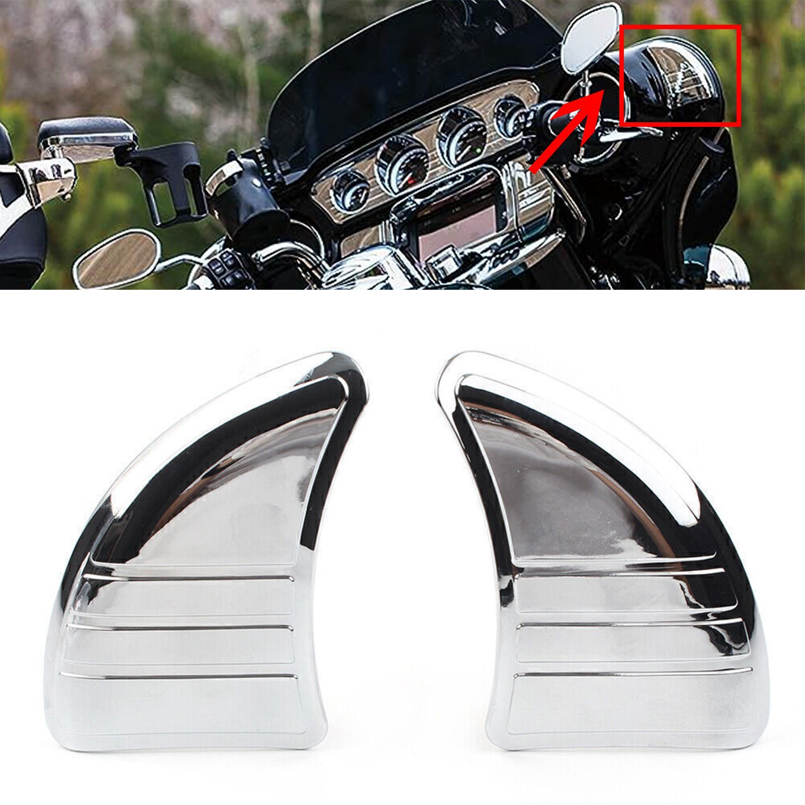 2Pcs Chrome Tri-Line Inner Fairing Mirror Cover Plugs for Harley ...