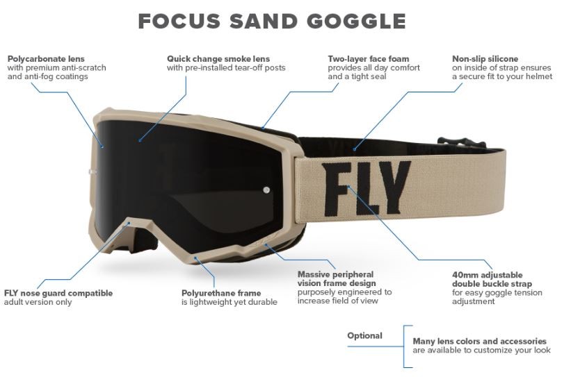 Fly Racing Focus Sand Motocross & Mountain Bike Goggles - Protective ...