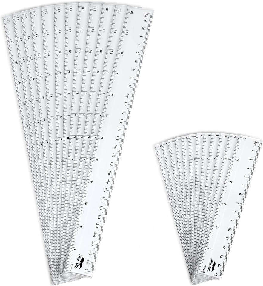 - Plastic Rulers, 24 Pcs, 6 Inch & 12 Inch, Easy-To-Read Markings ...