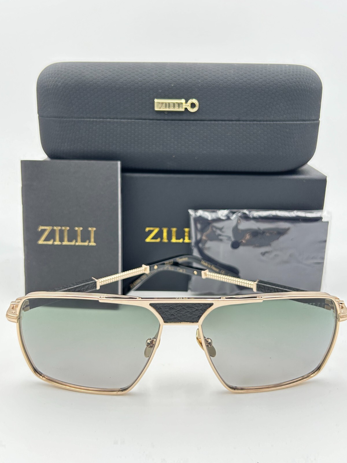Zilli Sunglasses Polarized Titanium ZI 65094 C02 Light Gold Black Green 61 | eBay