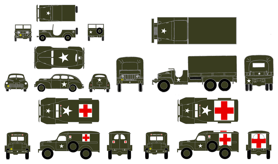 K4 HO 1:87 Scale Decals United States World War II Army Jeeps Trucks ...