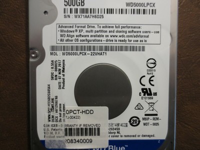 Western Digital WD5000LPCX-22VHAT1 DCM:HAMTJHK 500gb 2.5" Sata hard ...