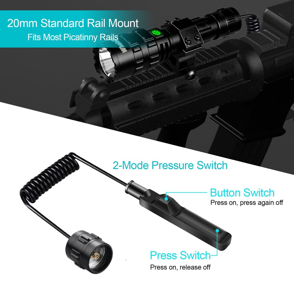 500000 Lumens Rechargeable LED Flashlight Tactical Gun Mounted Light ...