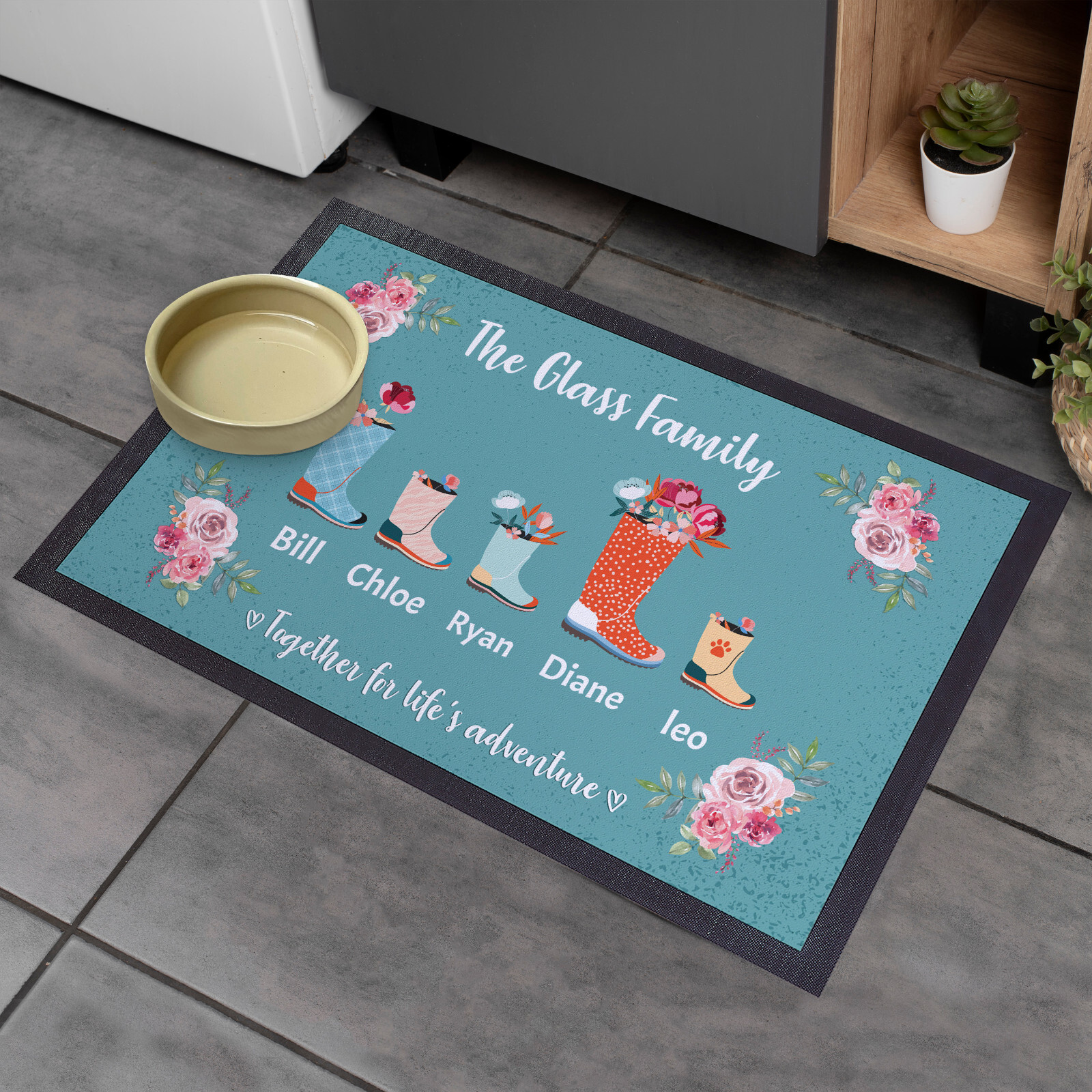 Colourful Family Of 5 Welly Design - Personalised Door Mat - 60cm x ...
