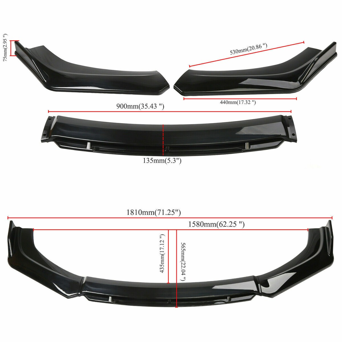 Spoiler 3piece Car Front Bumper Splitter Lip Body Kit Spoiler Diffuser ...