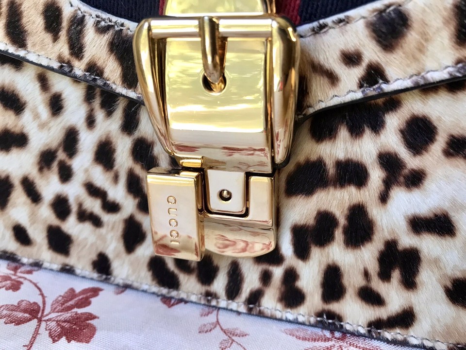 Gucci Leopard Fur Sylvie Handbag Small Nymphaea 2 Way Web Tote Bag | eBay