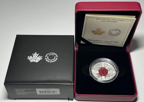 2019 $20 Canada Murano Glass Poppy Flower Lest We Forget 1oz Silver 3D ...
