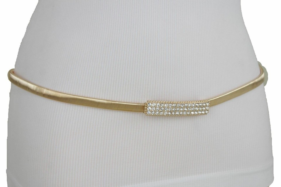 Women Stretch Gold Metal Waistband Bling Party Classy Belt Hip Waist ...
