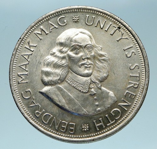 1963 SOUTH AFRICA Founder Jan van Riebeeck Deer OLD Silver 50 Cents ...