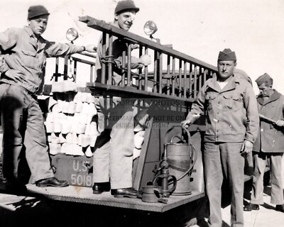 WW2 MILITARY FIRE FIGHTERS ON FIRETRUCK LADDERS EXTINGUISHER 8X10 PHOTO ...