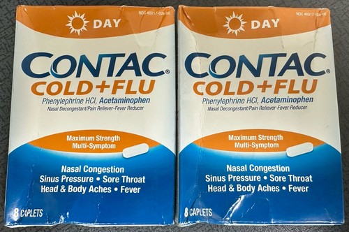 (2 Boxes) CONTAC Cold+Flu DAY Maximum Strength Multi Symptom 16 CAPLETS ...
