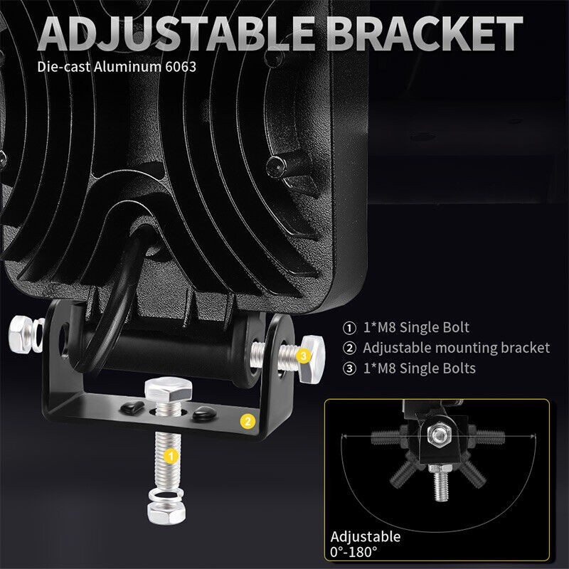 Adjustable Exterior Work Lights Driving Lamp 1pcs 6000K White 82W ATV ...