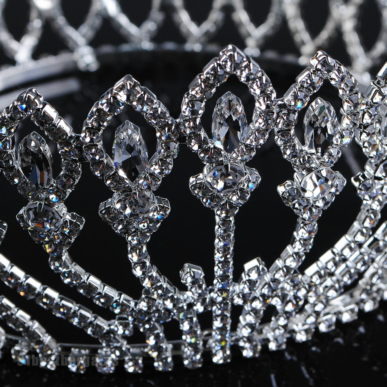 Stunning Full Round Tiara Crown Rhinestones Crystal Pageant Wedding ...