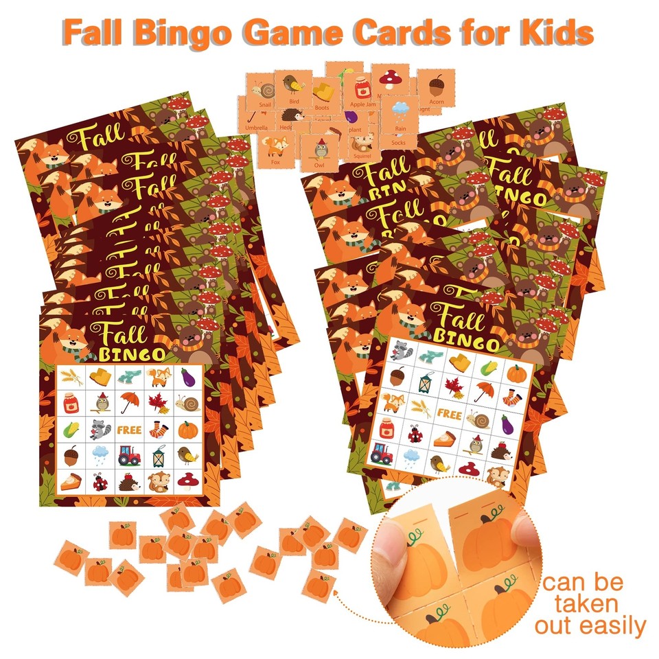 41Pcs Fall Bingo Games for Kids, Halloween Party Games with 25 Players ...