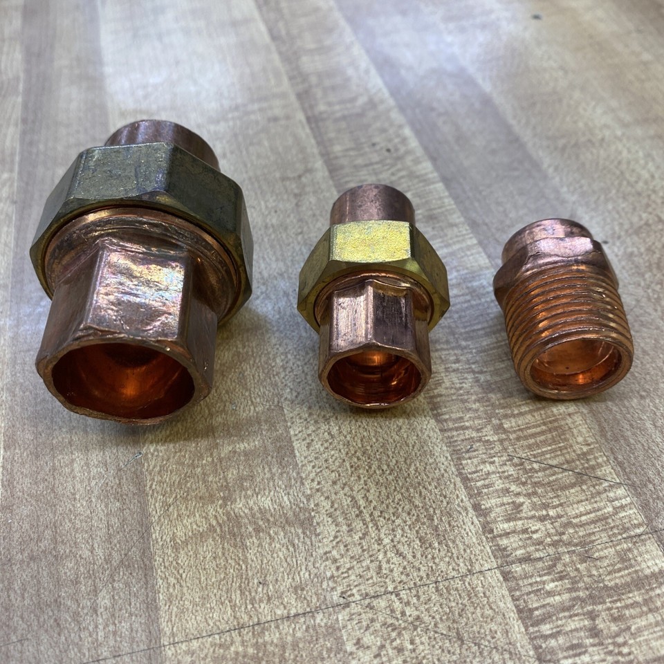 3pcs- 3/4” Sweat Union, 1/2” Sweat Union, 1/2” Male pipe X 1/2” Sweat ...