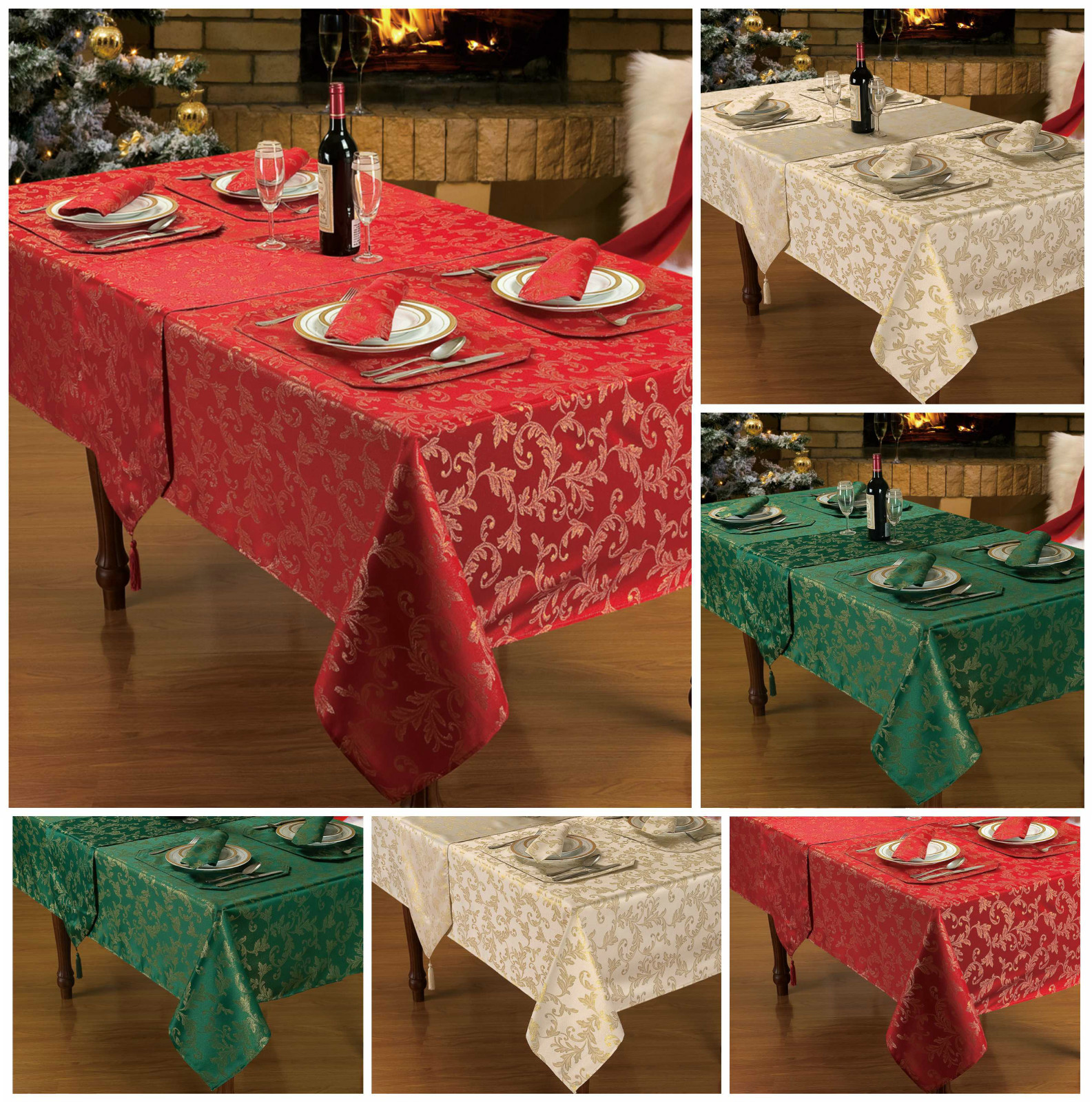 Christmas Table Linen / Decoration Red Gold Glitter Table Cloth ...