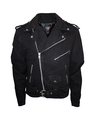 MEN'S BLACK DENIM CLASSIC BIKER MOTORCYCLE MC JACKET ZIPPER POCKETS. | eBay
