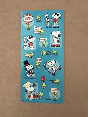Peanuts Snoopy School Teacher Rewards Sticker Sheet Bravo Good Work ...