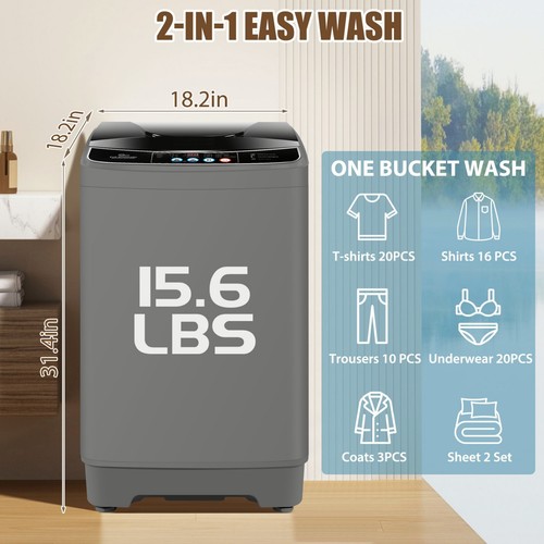 Portable Full-Automatic Washing Machine 15.6lbs Compact Washer Shock ...