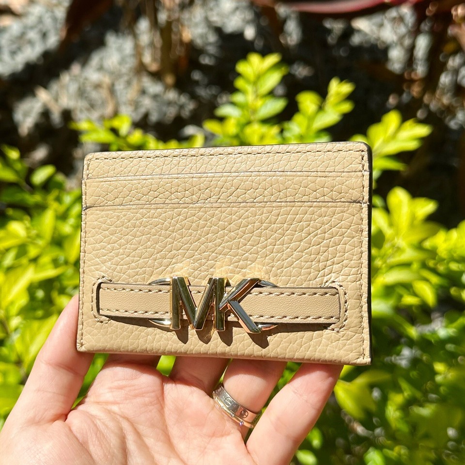 Michael Kors Reed Large Card Holder Wallet MK Signature Logo Camel ...