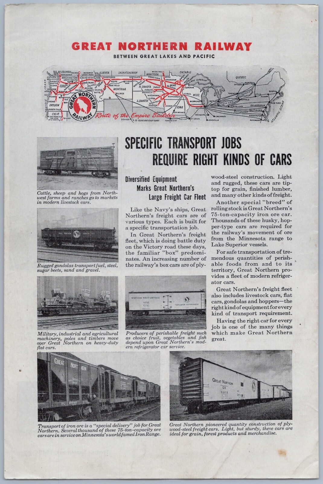 1945 Great Northern Railway Ad Different Freight Equipment Box Cars ...