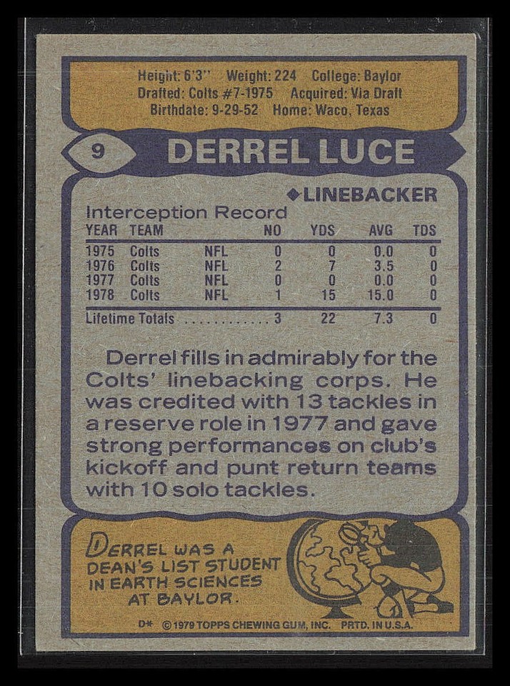 Derrel Luce 1979 Topps #9 Baltimore Colts | eBay