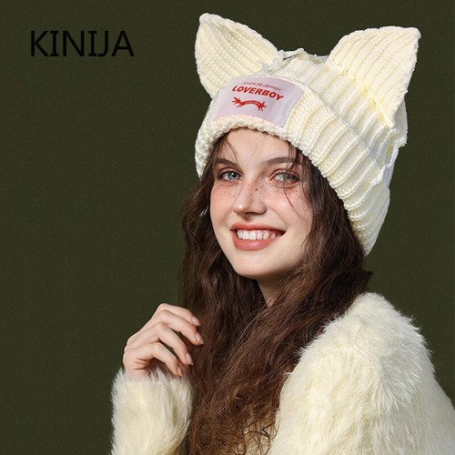 Rabbit Ear Men Women Cute Long Ear Fox Knitted Hat Lover Boy Warm ...