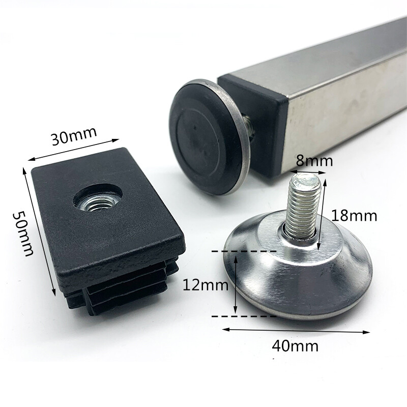 M8 Threaded Plugs Plastic Square Tube End Caps Furniture Adjustable ...