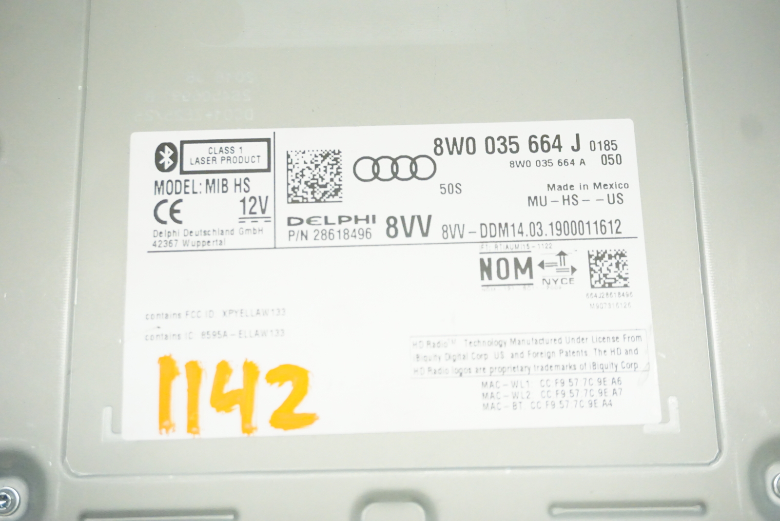 2018-2020 Audi Q5 CD /SD Card Media Play Glove Box Mounted 8W0035664J ...