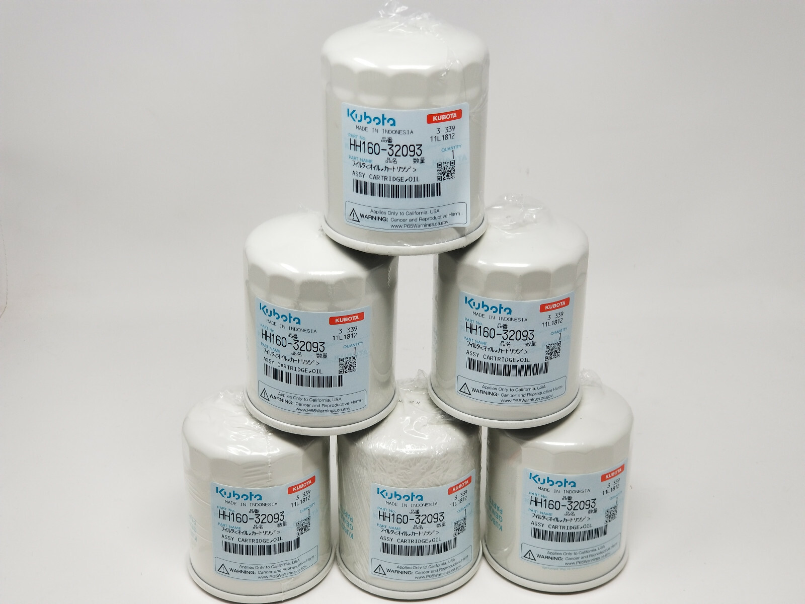 6PK KUBOTA GENUINE OEM OIL FILTER PART # HH160-32093 Fits B,F, KX, RTV ...