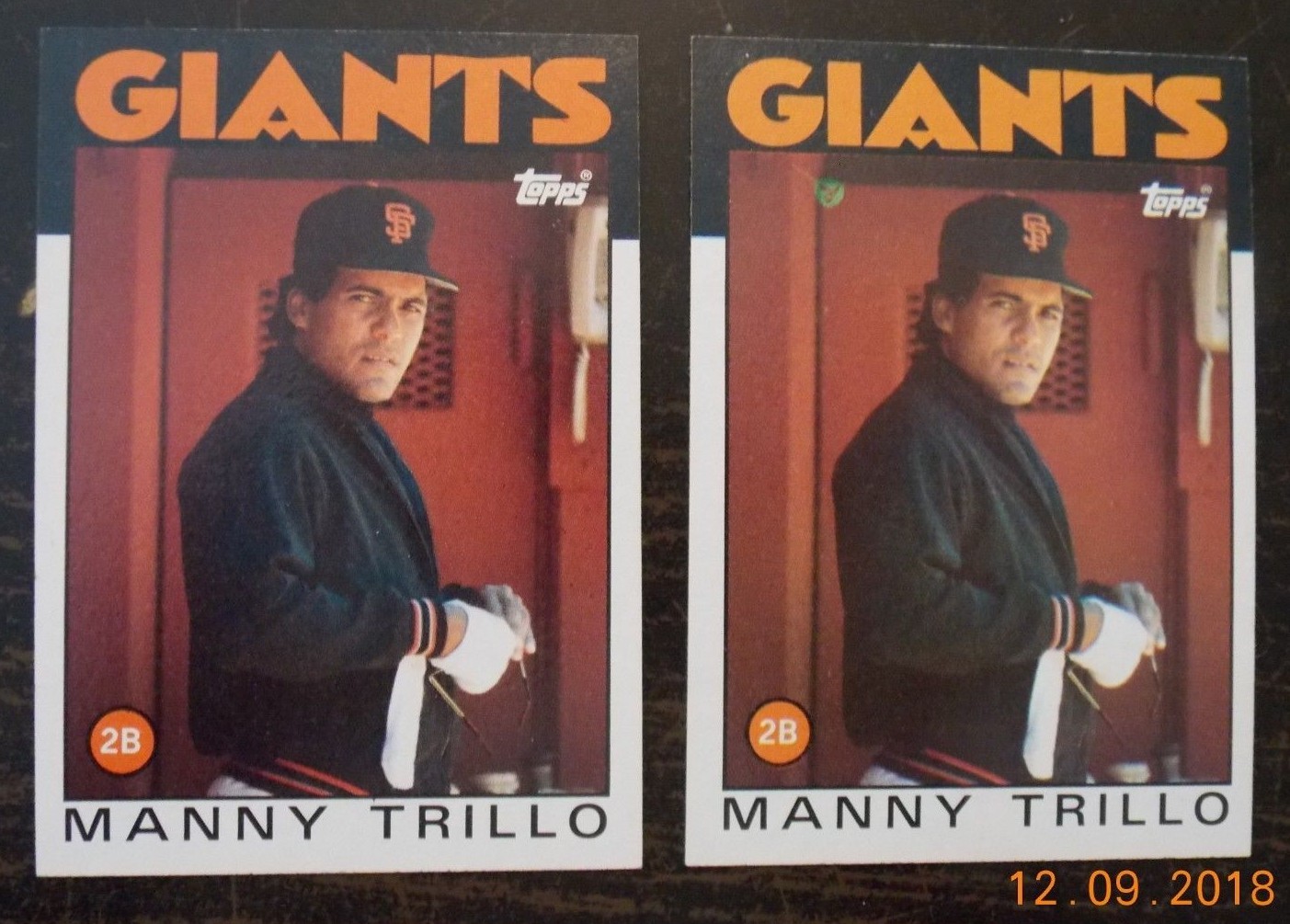 1986 Topps #655 Manny Trillo San Francisco Giants Error and Corrected ...